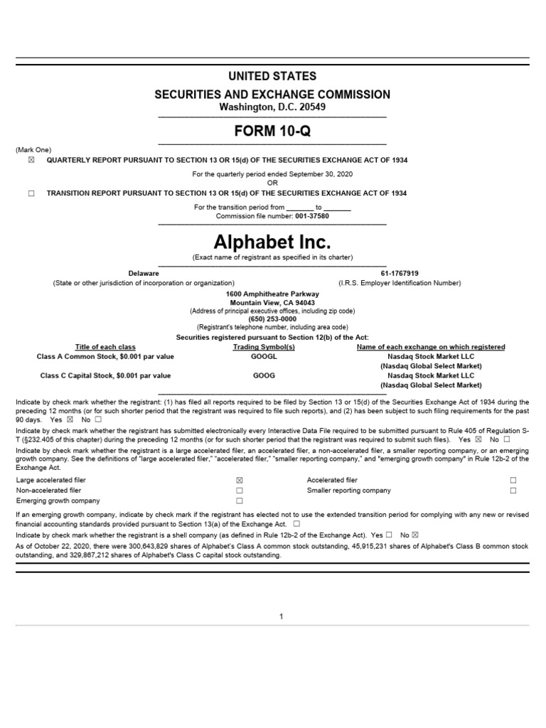 Alphabet Inc.: FORM 10-Q | PDF | Equity (Finance) | Income