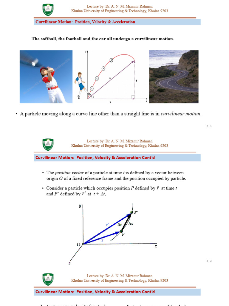 Curvilinear Motion: Velocity & Acceleration | PDF | Acceleration | Velocity