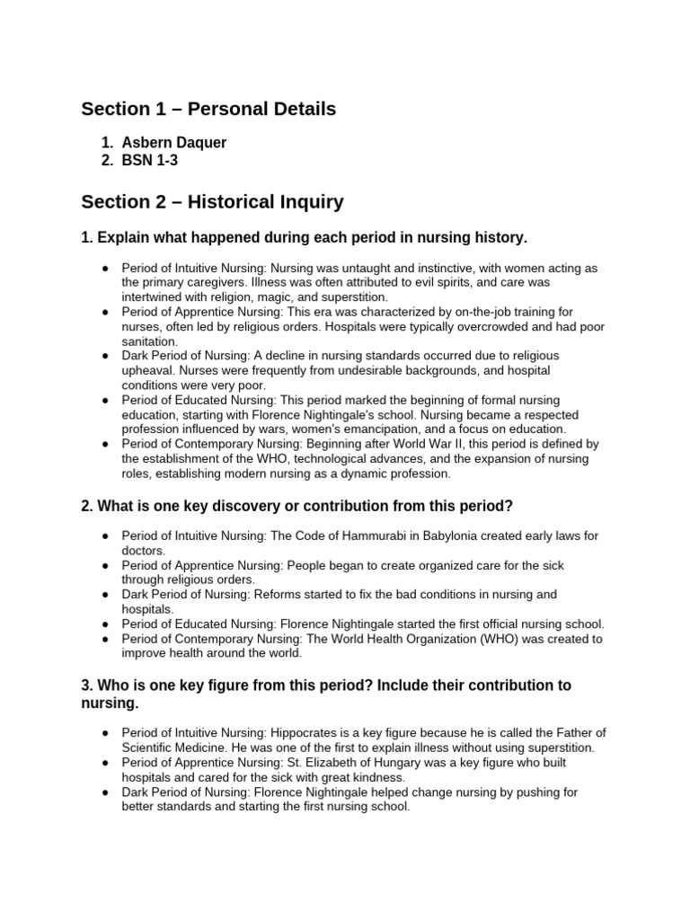 Section 1 %E2%80%93 Personal Details | PDF | Nursing | Florence Nightingale