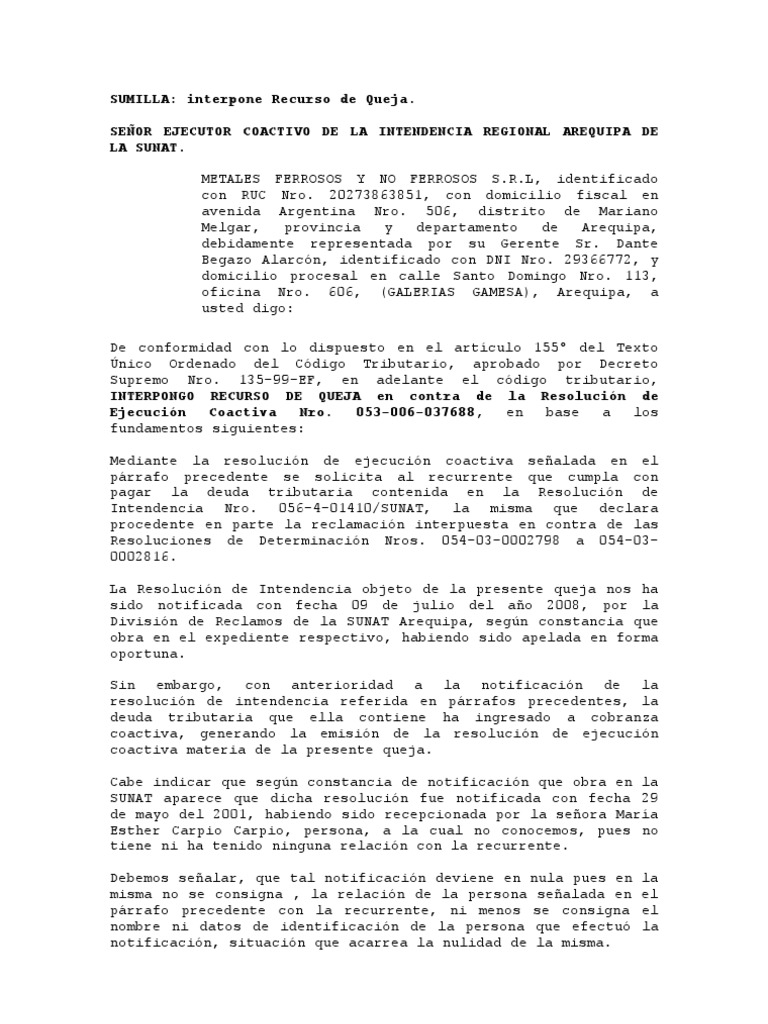 Recurso de Queja Modelo