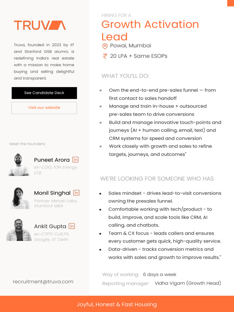 Growth Activation Lead (Truva JD) | PDF | Customer Relationship Management