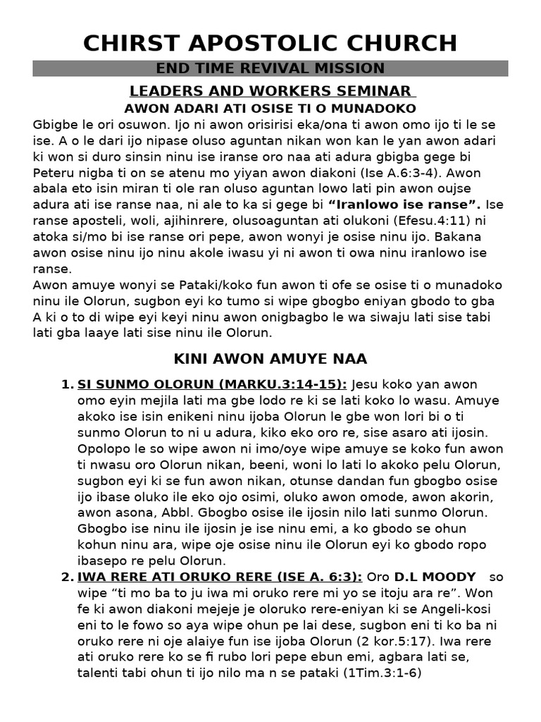 Chirst Apostolic Churc | PDF