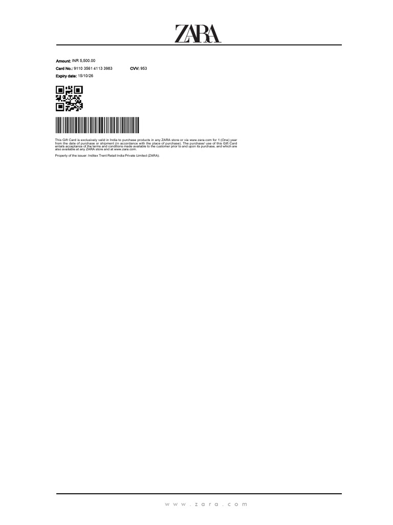 Zara Card 3983 | PDF