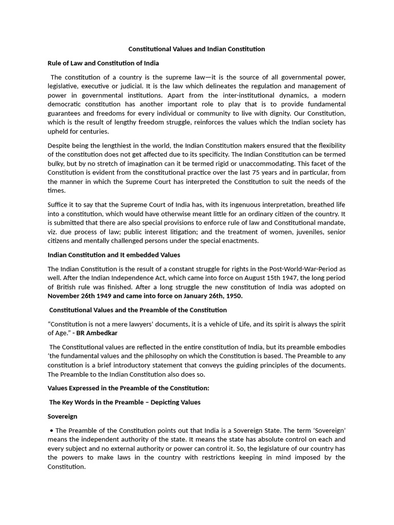 Constitutional Values and Indian Constitution | PDF | Social Equality ...