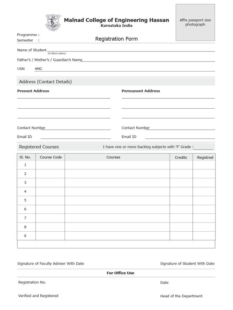 Malnad College Engineering Registration Form | PDF