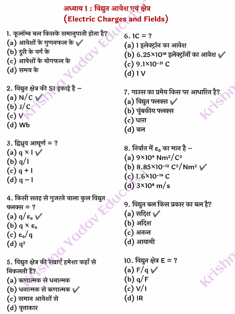 12th Physics Chapterwise MCQ (1) | PDF