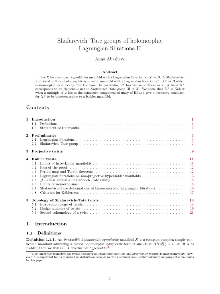 Shafarevich-Tate Twists of Holomorphic Symplectic Manifolds II | PDF | Differential Geometry ...
