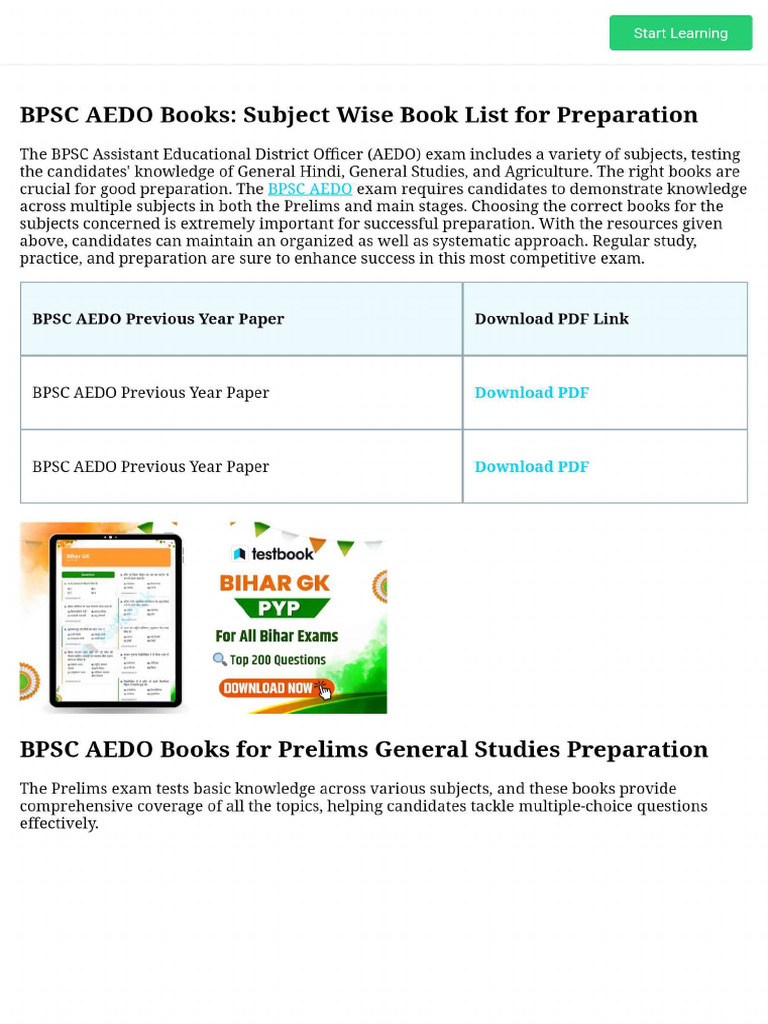 BPSC AEDO Books - Subject Wise Book List For Preparation | PDF