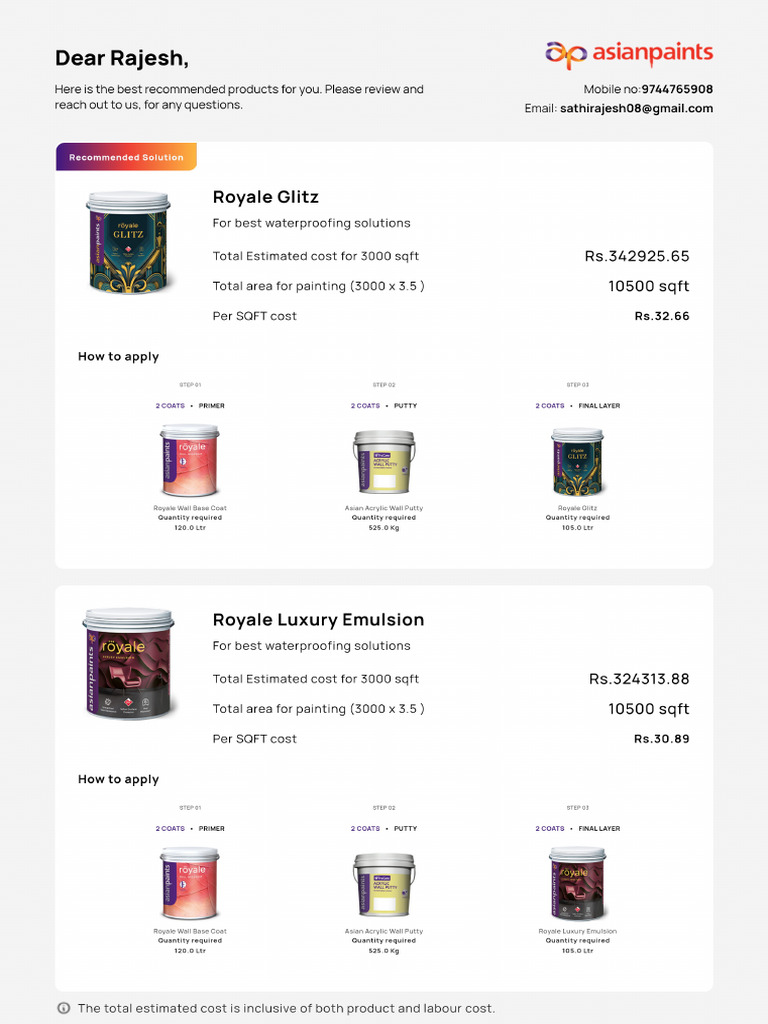 Paint Quotation- Asian Paints | PDF