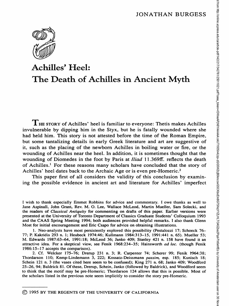 Achilles Heel Jonathan Burgess | PDF | Achilles | Iliad