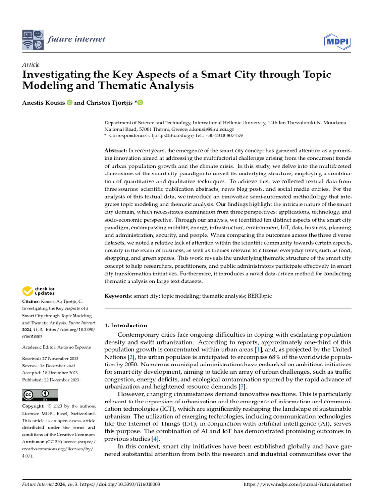 Investigating The Key Aspects of A Smart City Through Topic Modeling ...