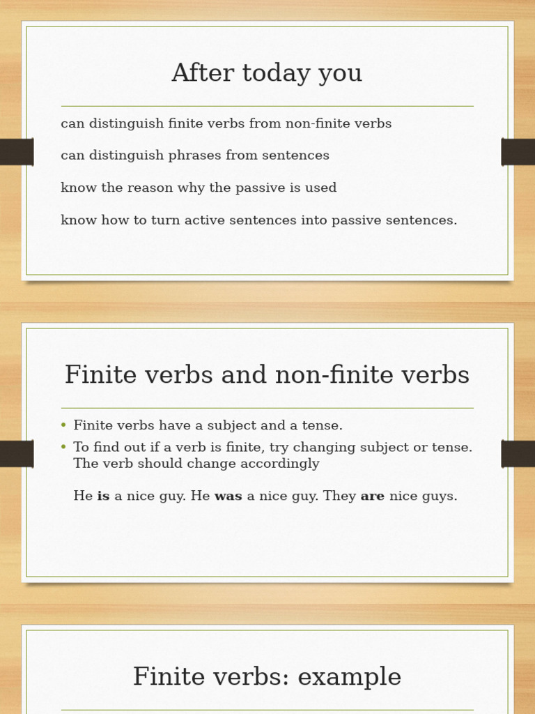 Finite Verbs Phrases Sentences Passive | PDF | Subject (Grammar) | Verb