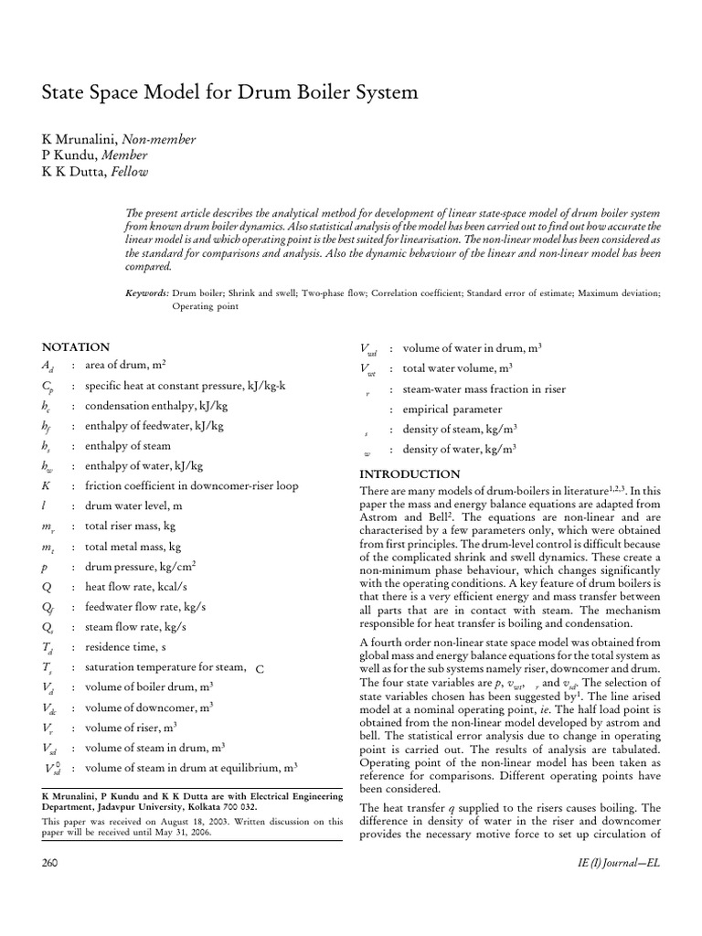 State-Space Model of Drum Boiler System | PDF | Enthalpy | Nonlinear System