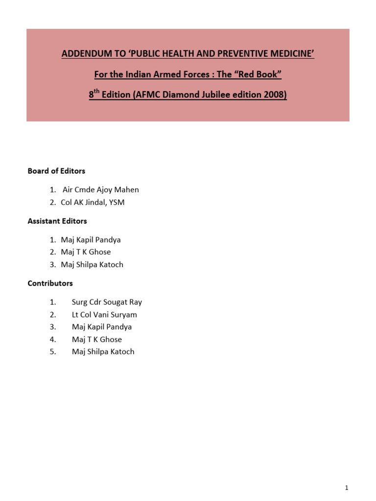 Addendum to Public Health Red Book 2008 | PDF | Medical Specialties
