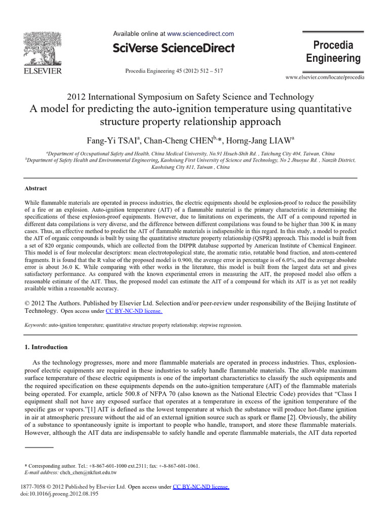 A Model For Predicting The Auto Ignition Temperature Using Q 2012 ...