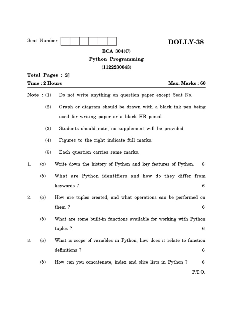 BCA 304(C) Python Programming-DOLLY-38 | PDF | Python (Programming ...