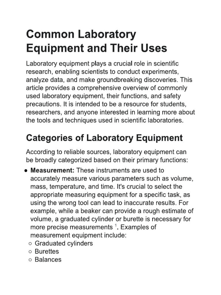 Common Laboratory Equipment and Their Uses | PDF