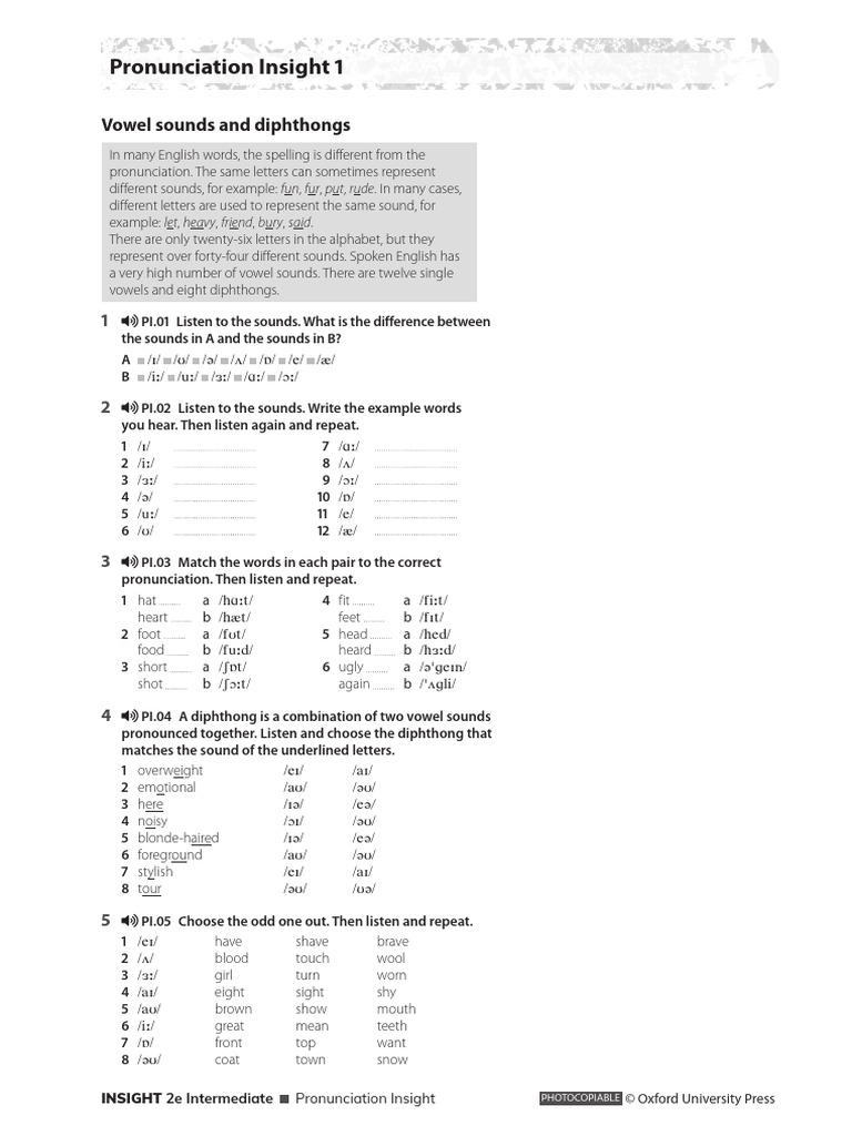 Insight2e Int Pronunciation Insight Worksheets | PDF | Stress ...