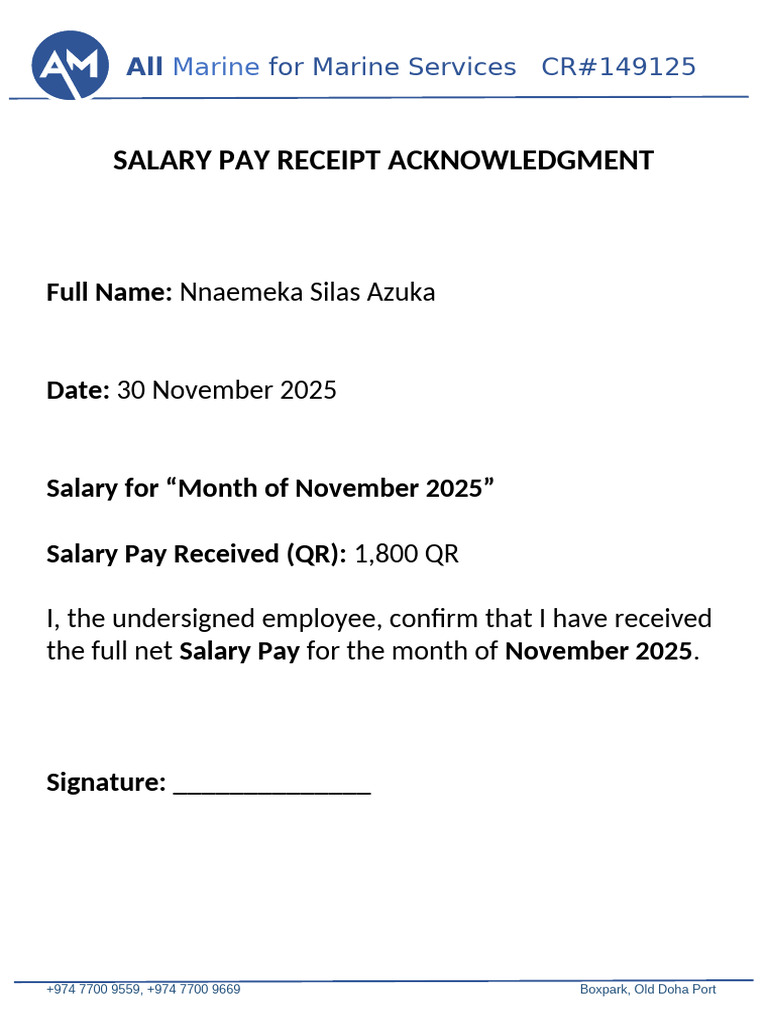 Salary Pay Receipt Acknowledgment | PDF