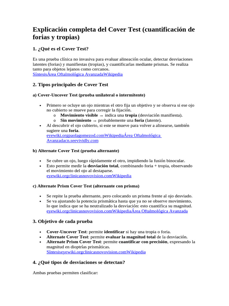 Cover Test: Evaluación de Desviaciones Oculares | PDF | Ligero