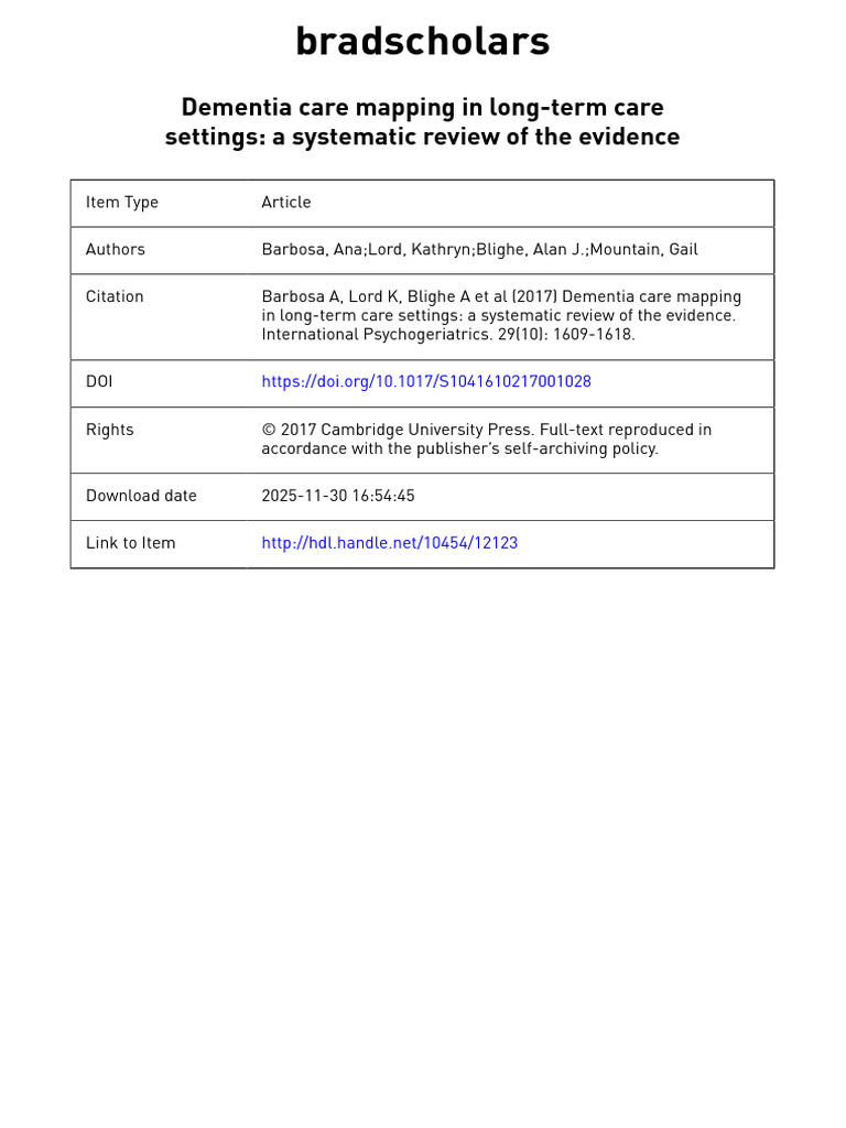 Dementia Care Mapping in Long-Term Care Settings: A Systematic Review ...