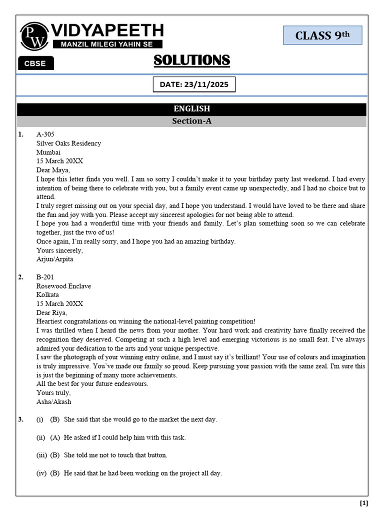 Hints & Solution_Class 9th (1) | PDF