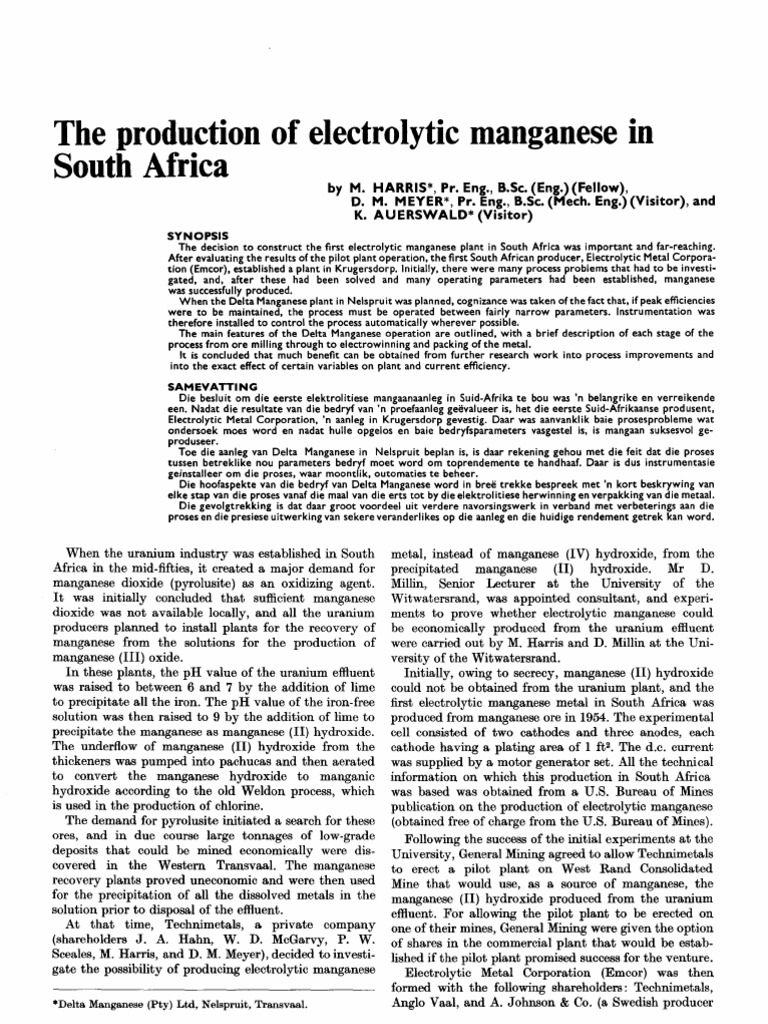 Electrolytic Manganese Production in SA | PDF | Science & Mathematics
