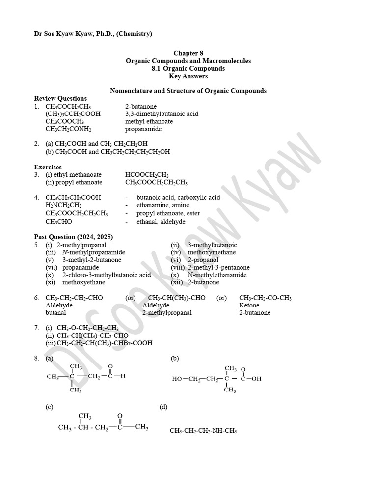 8 1 Organic Compounds, Name and Structres of Organic Compounds | PDF ...