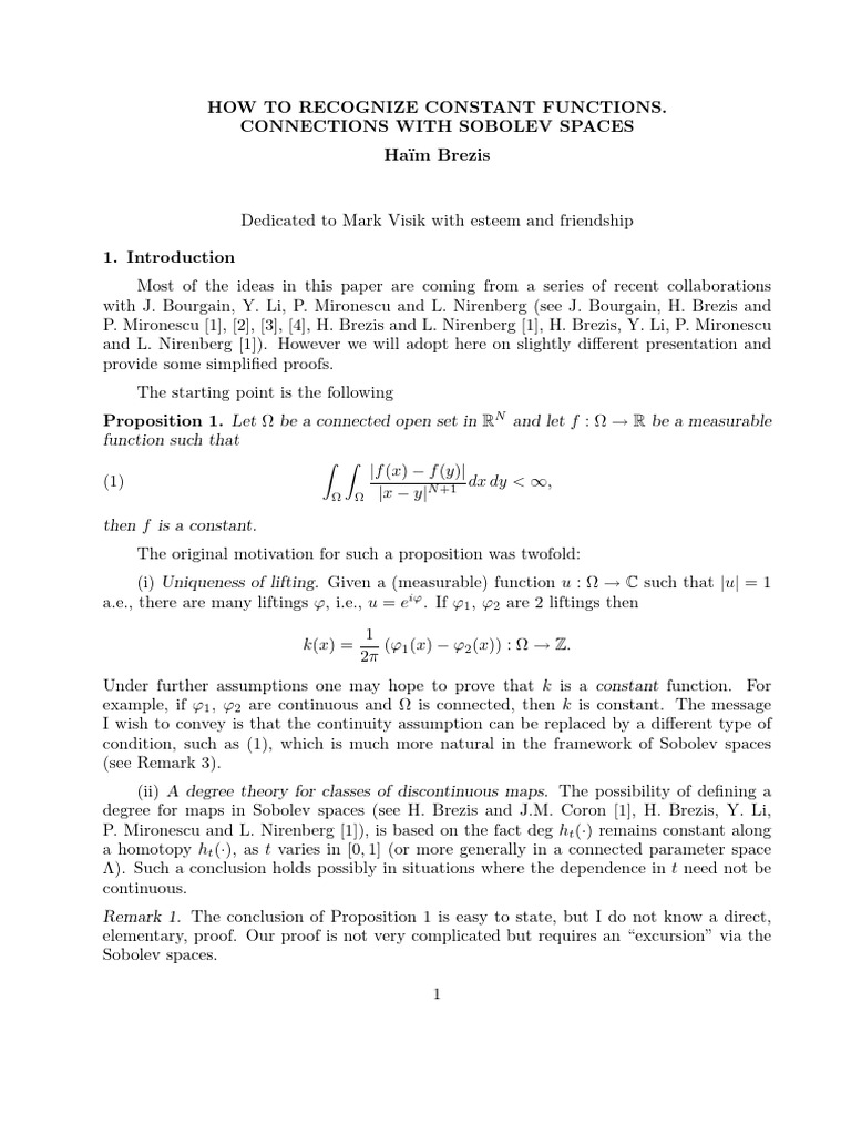 How To Recognize Constant Functions. A Connection With Sobolev Spaces ...