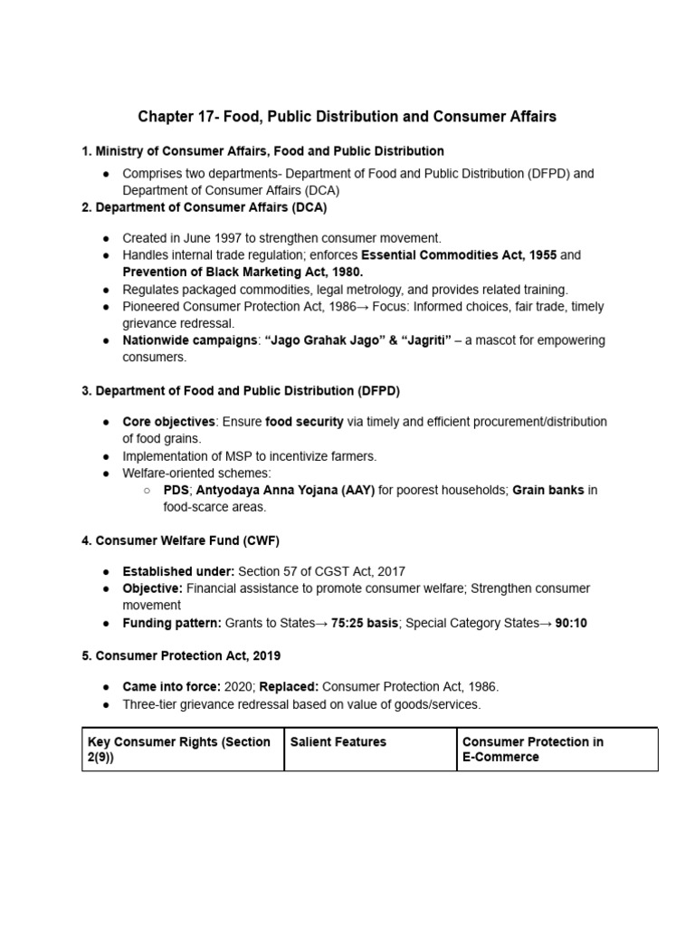 Food Distribution and Consumer Affairs Overview | PDF