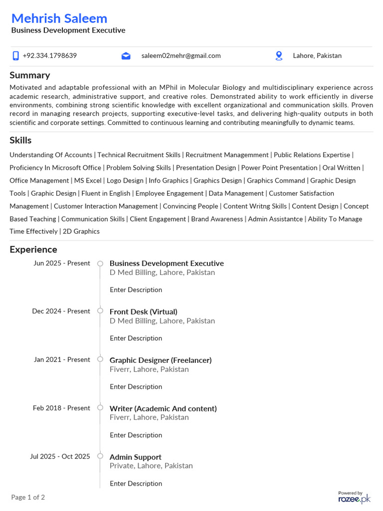 Rozee CV 193622512 20110014 Mehrish Saleem | PDF | Graphic Design | Expert