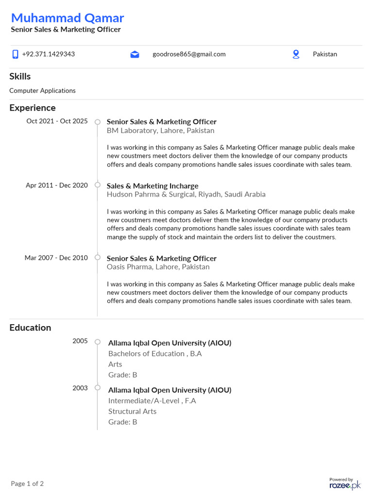 Rozee CV 193666008 20584088 Muhammad Qamar | PDF
