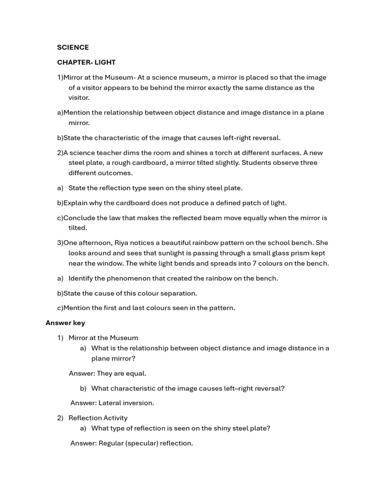 Light Reflection and Dispersion Concepts | PDF