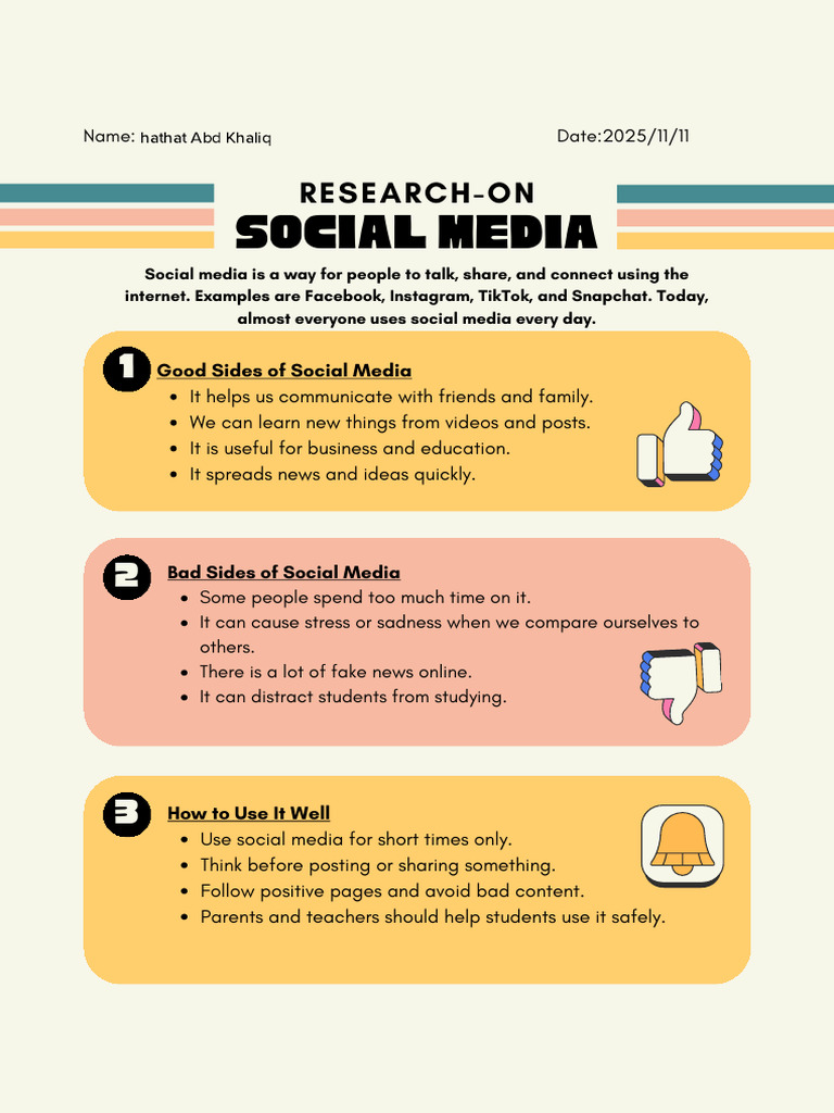 Social Media Self-Awareness Education Worksheet in Cream Pink Yellow ...