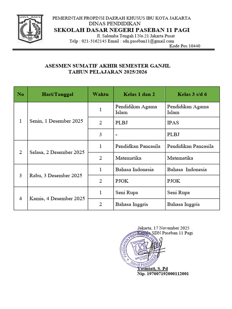 Jadwal SAS Ganjil 2025-2026 | PDF