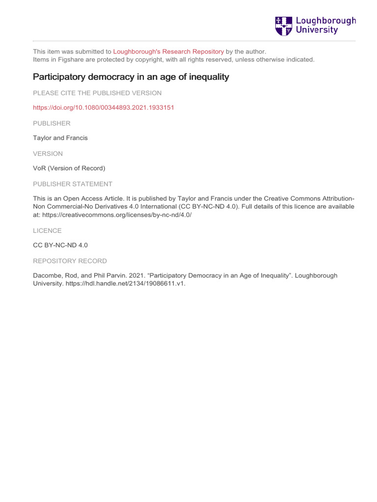 Parvin - Participatory Democracy in An Age of Inequality | PDF ...