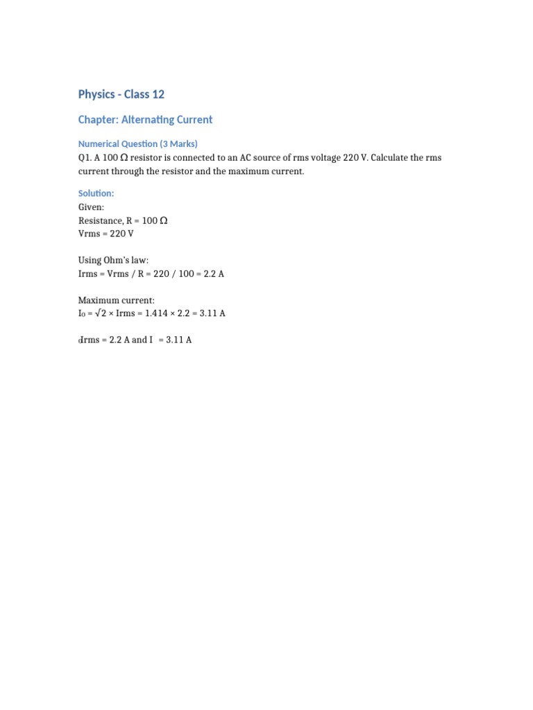 Alternating Current Numerical | PDF