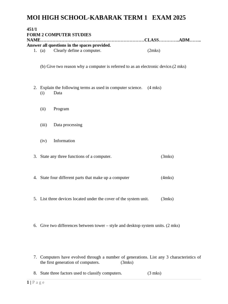 Computer Form 2 | PDF | Operating System | Computer Data Storage