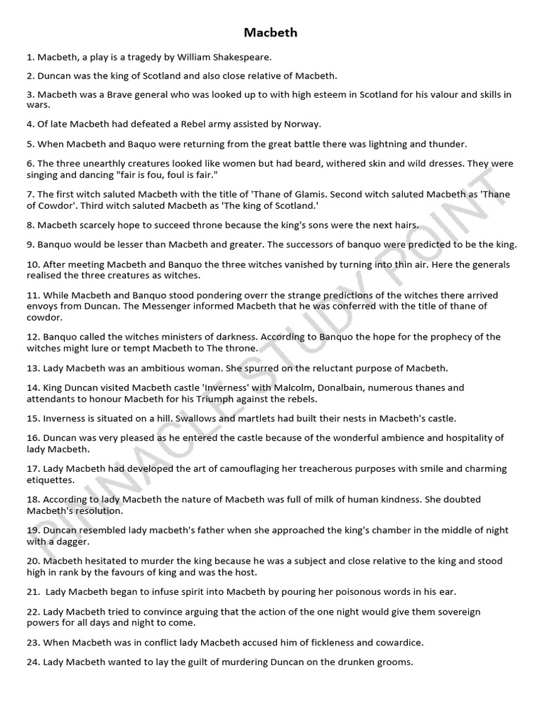 Macbeth One Liner (Watermarked) | PDF | Macbeth | Shakespearean Tragedies