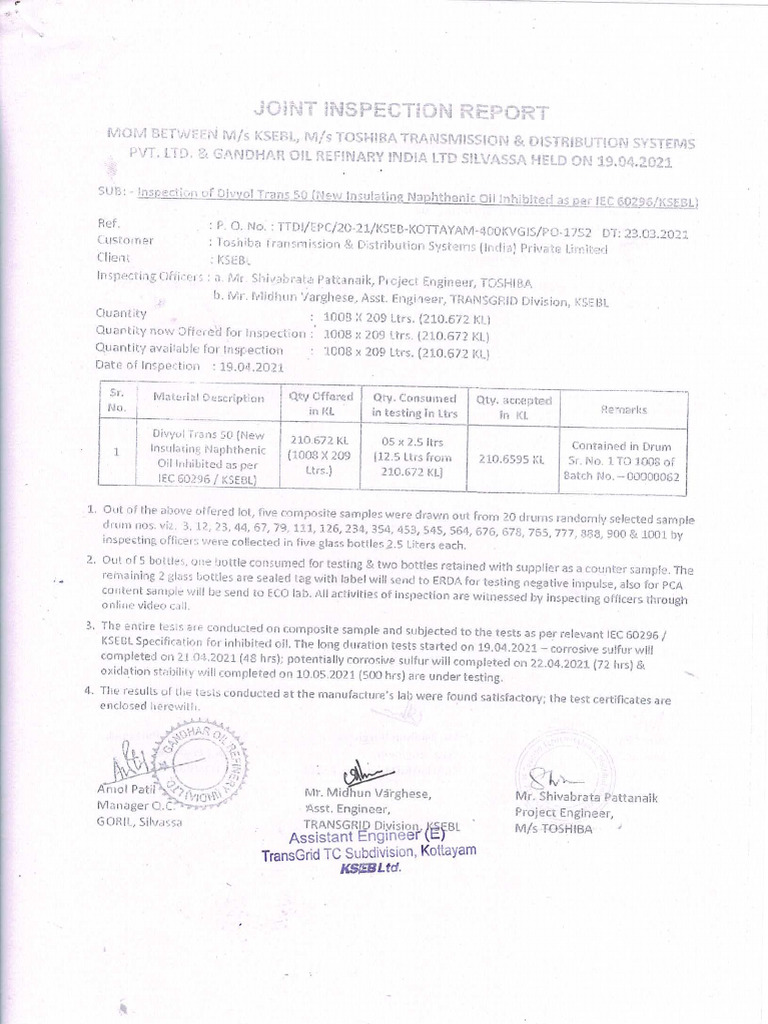 Oil Test Report | PDF