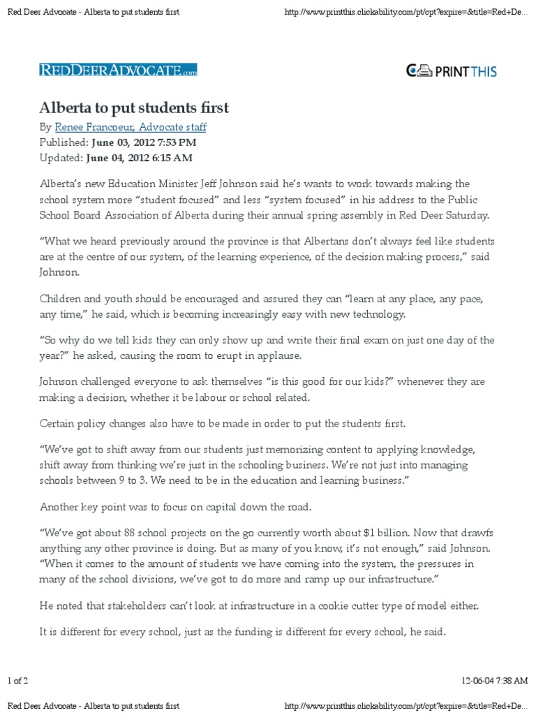Alberta To Put Students First | PDF | Wellness