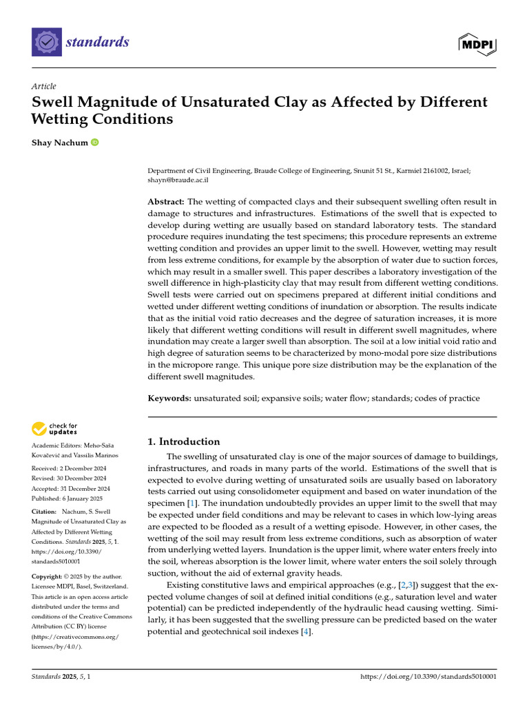 Swell Magnitude of Unsaturated Clay As Affected by Different Wetting ...