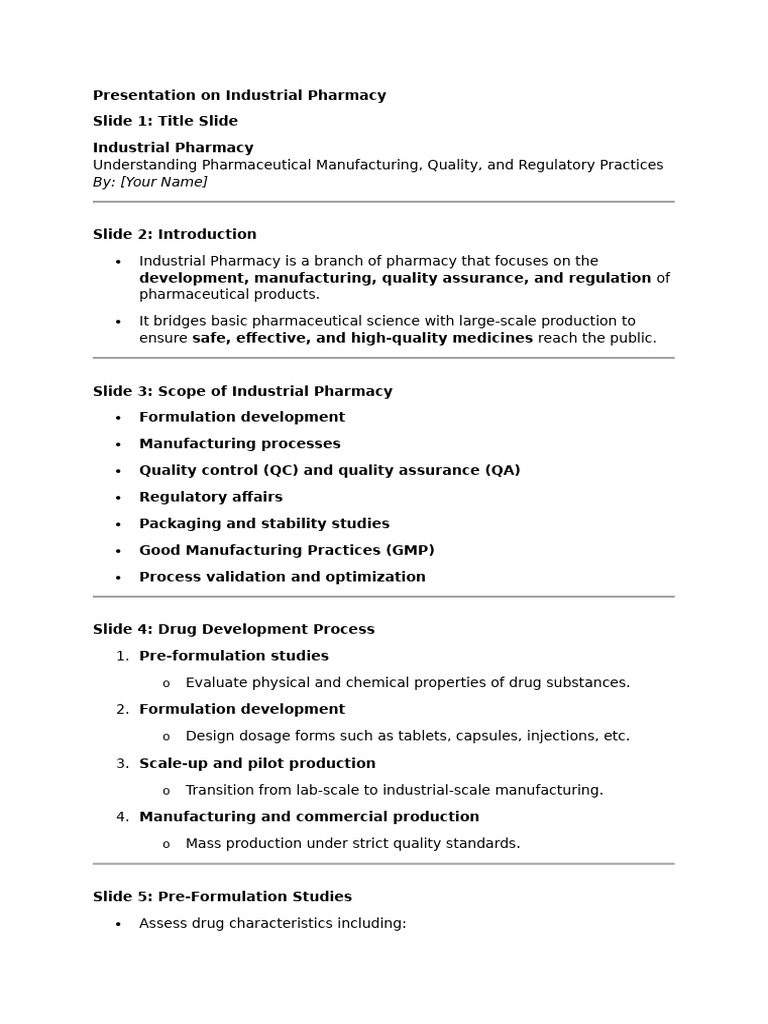 Presentation On Industrial Pharmacy | PDF | Pharmaceutical Formulation ...