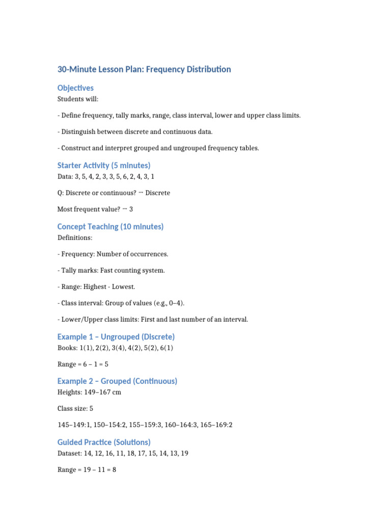 30-Minute Frequency Distribution Lesson | PDF