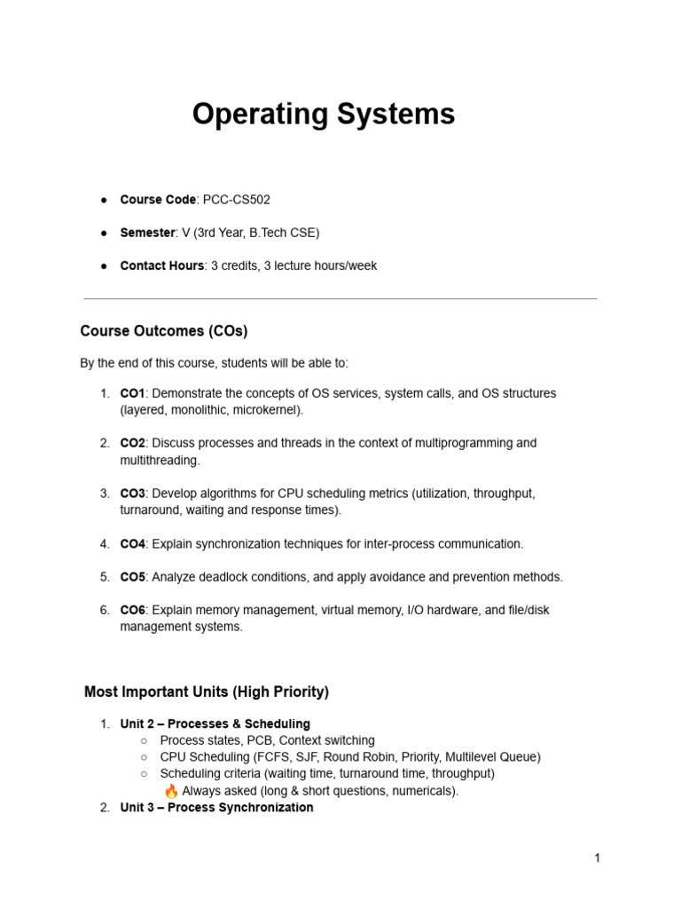 Operating Systems Course Overview and Strategy | PDF | Operating System ...