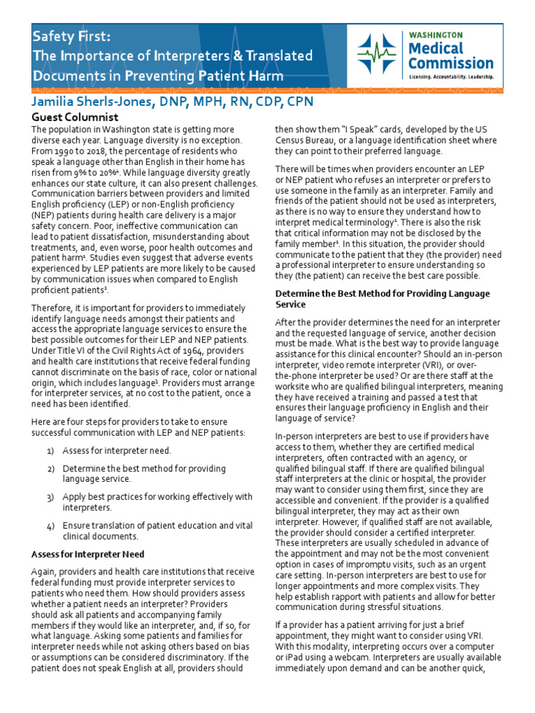 Importance Interpreters Translated Documents Preventing Patient Harm ...