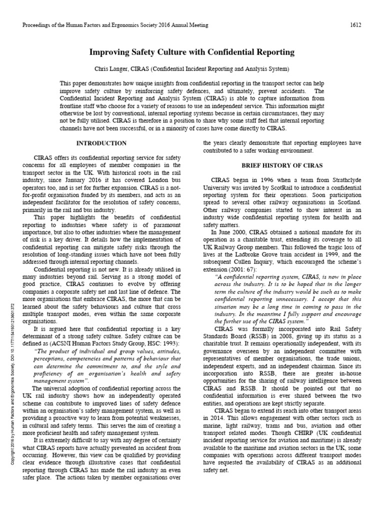 Enhancing Safety Culture via Confidential Reporting | PDF | Risk | Safety