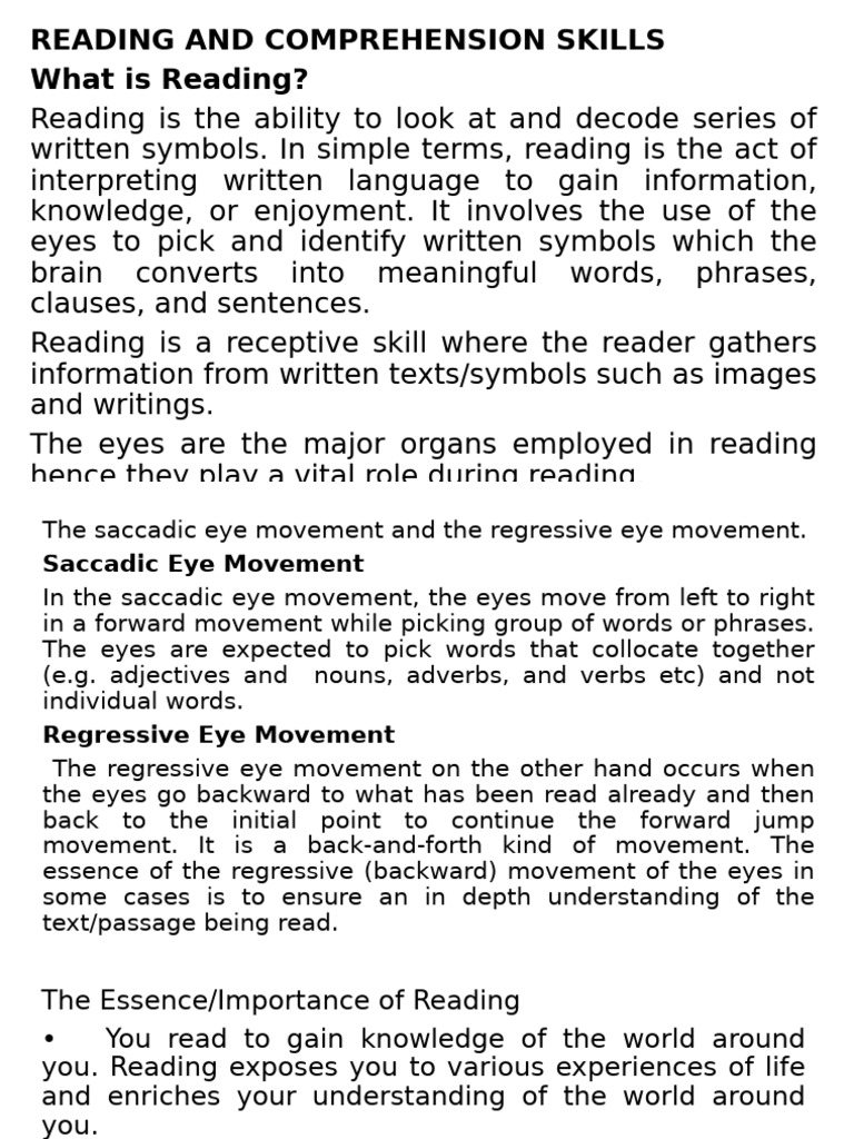 Reading Skills and Comprehension Techniques | PDF | Reading ...