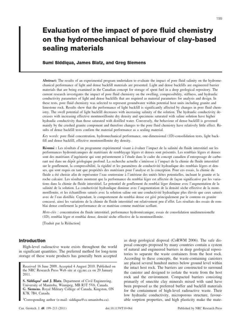Evaluation of The Impact of Pore Fluid Chemistry On The Hydromechanical ...