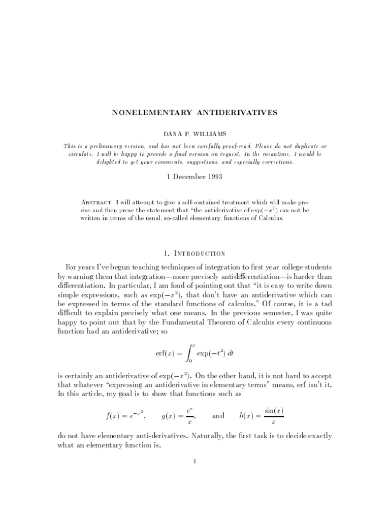 Non-Elementary Antiderivatives Explained | PDF | Exponential Function ...